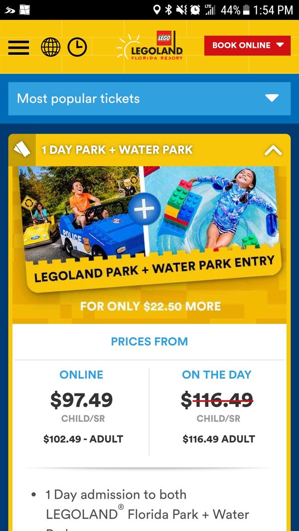 Legoland Florida Waterpark 14 Day Ticket